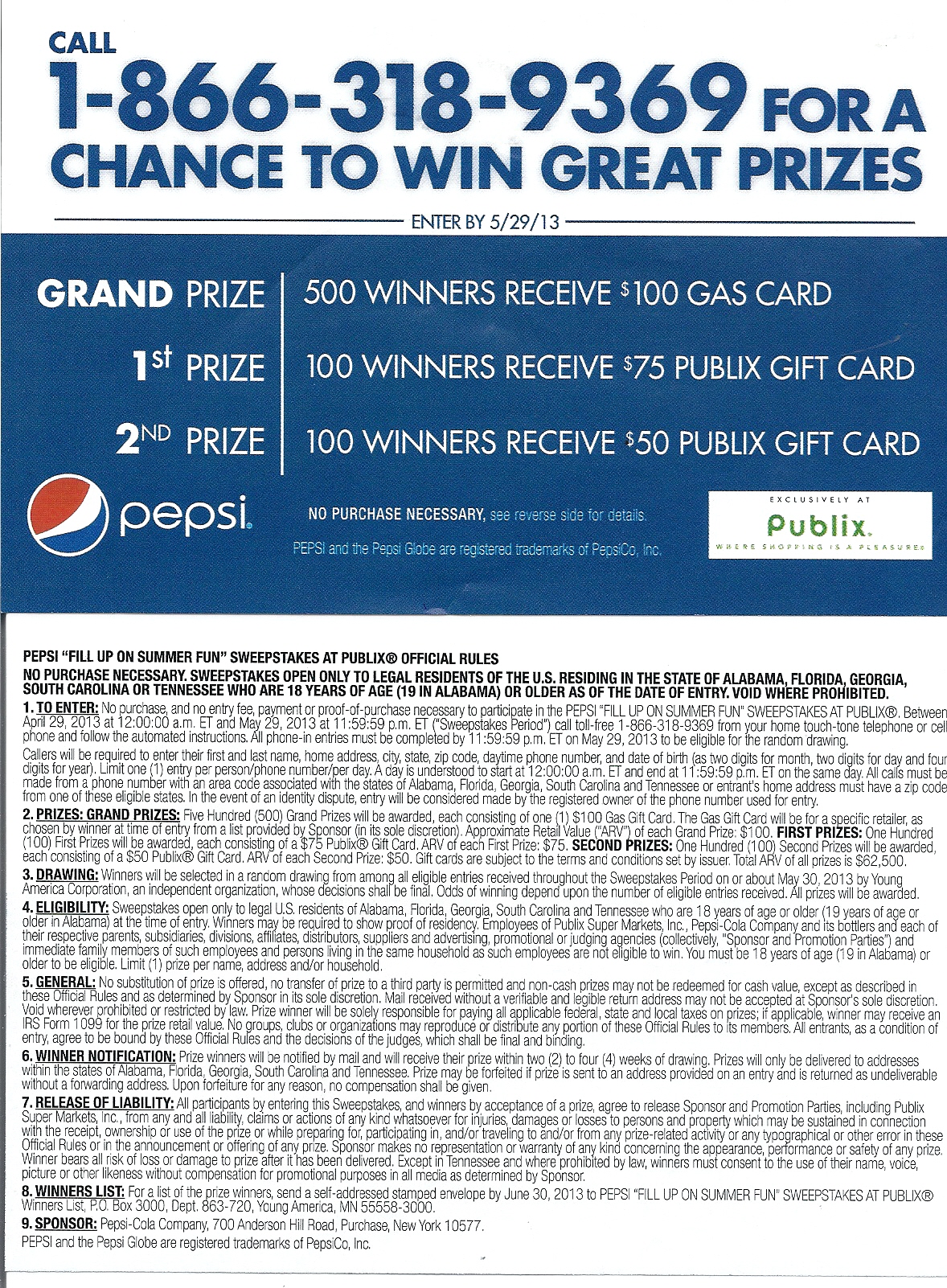 Pepsi "Fill Up on Summer Fun" at Publix contest • Free Stuff Times Contests