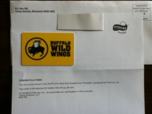 Won a $5 Buffalo Wild Wings gift card – Winner in the RUFFLES Most Epic ...