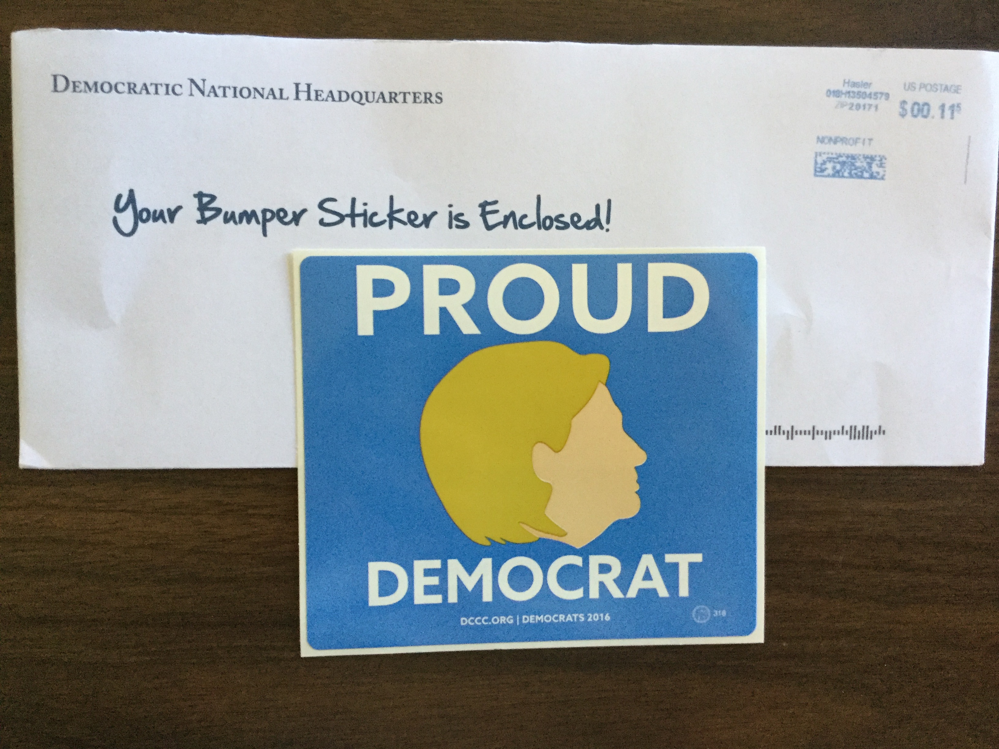 Free PROUD DEMOCRAT dccc.org sticker